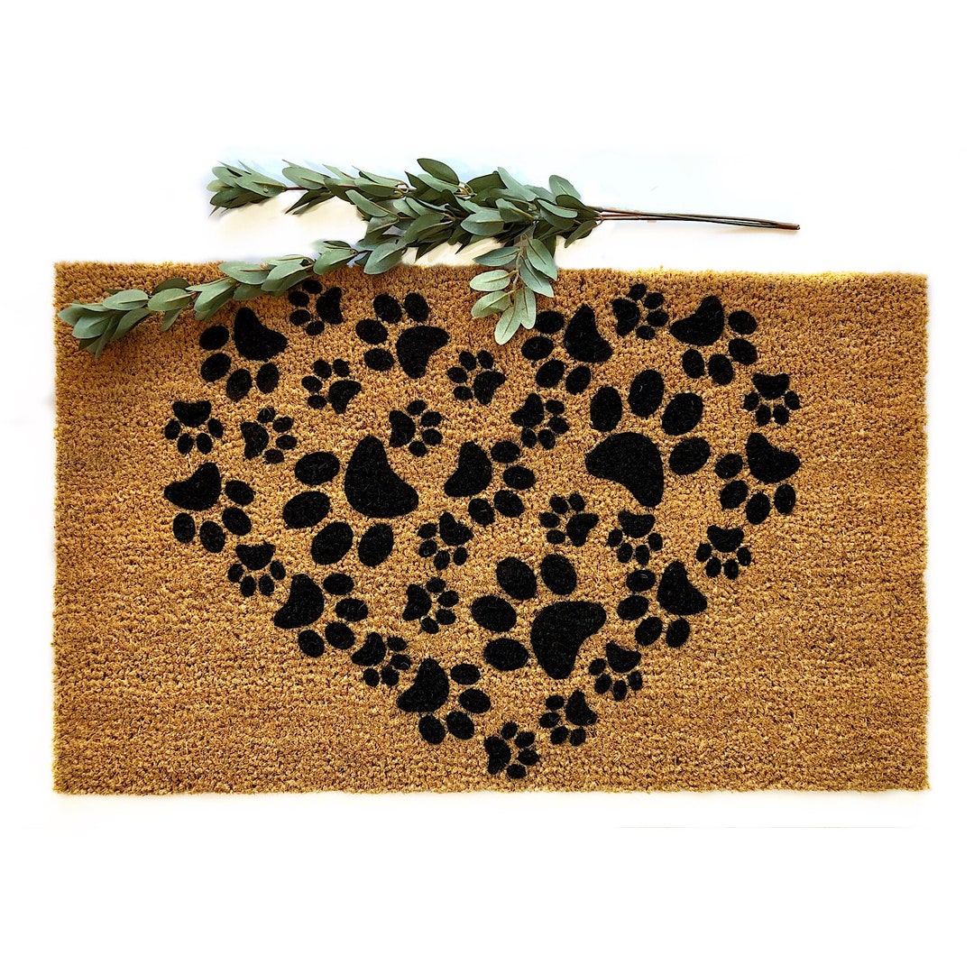 Heart Paw Print Doormat | Pet Lover Welcome Mat | Dog Paw Mat | Cat ...