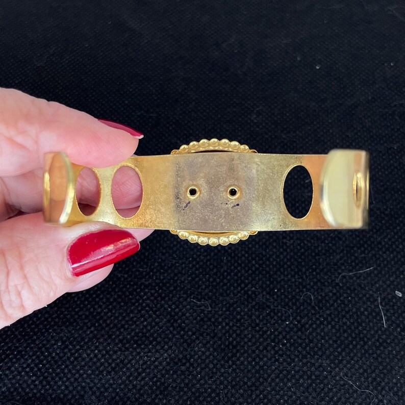 Vtg Abalone Gold Cuff Bracelet Cut Out Open Work Bangle Resin Circle ...