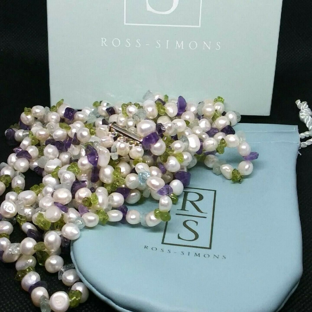 Vintage Ross Simons 5 Strand Freshwater Pearl and Gemstone Necklace ...