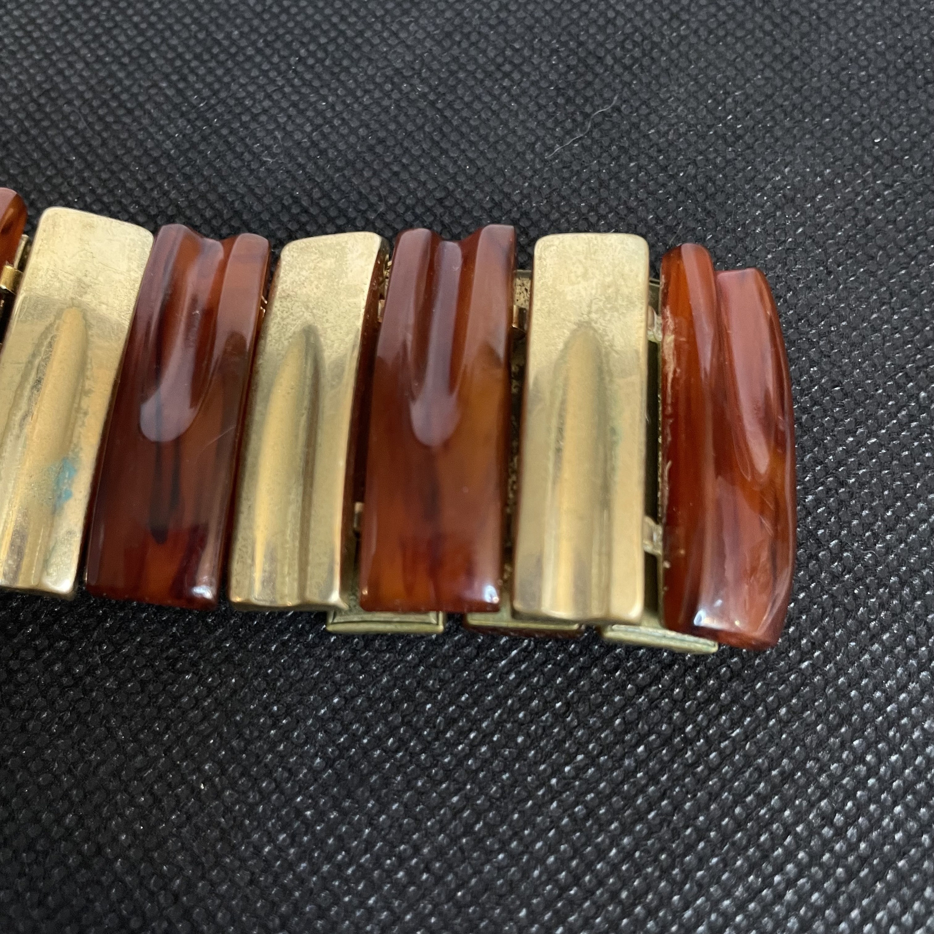 Vtg 30s Art Deco Bakelite Modular Panel Bracelet Gold Patina Rare Wide ...