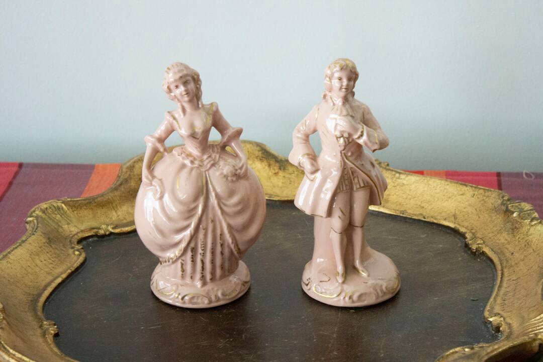 French Figurines - Set of 2 - Pink and Gold - Man and Woman - Etsy