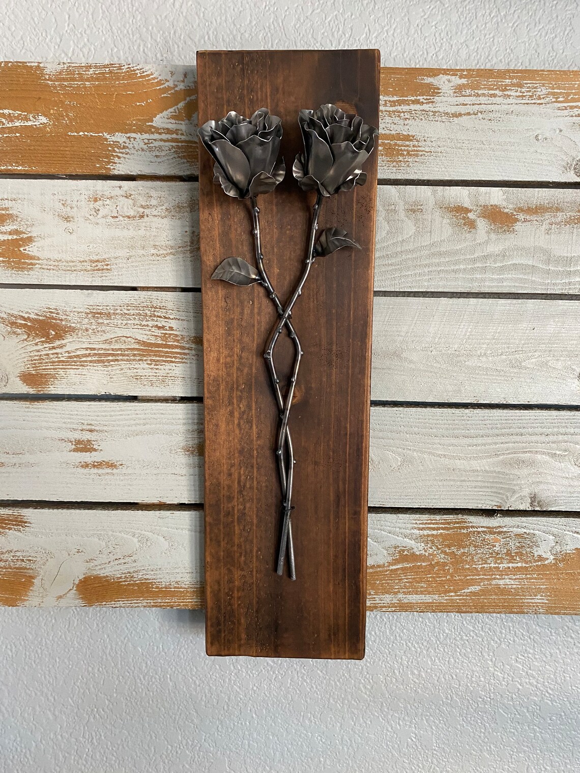Twisted Steel Roses on Barnwood - Etsy