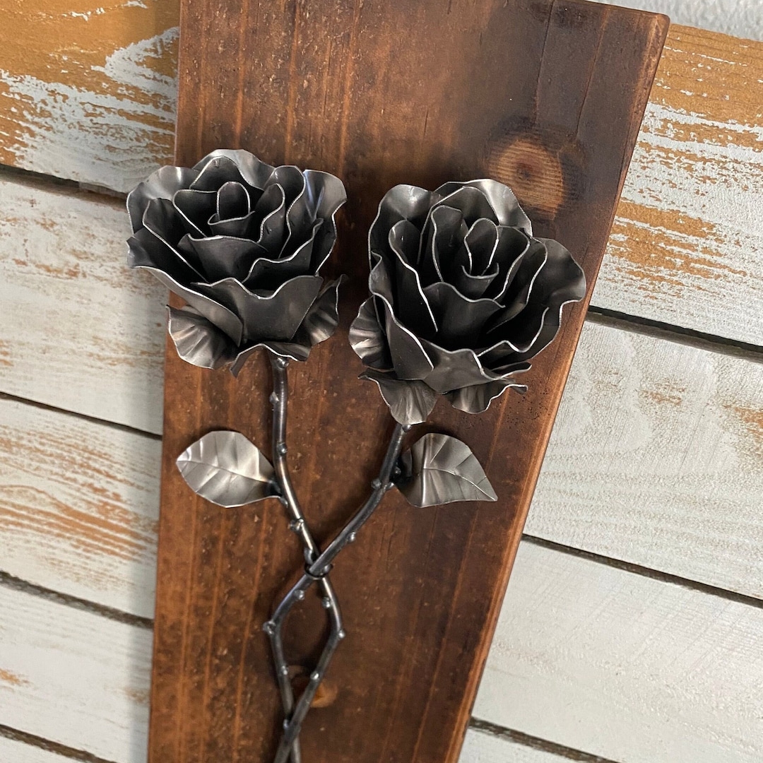 Twisted Steel Roses on Barnwood - Etsy