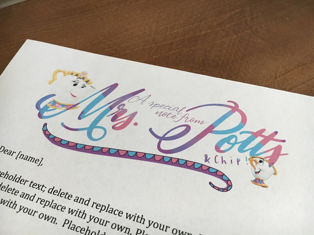 Mrs. Potts and Chip Letter Template - Etsy