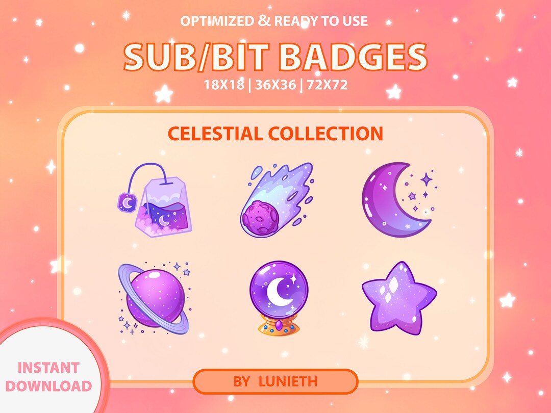 Purple Celestial Sub Badges | Bit Badges | Twitch Badges | Cute Sub ...