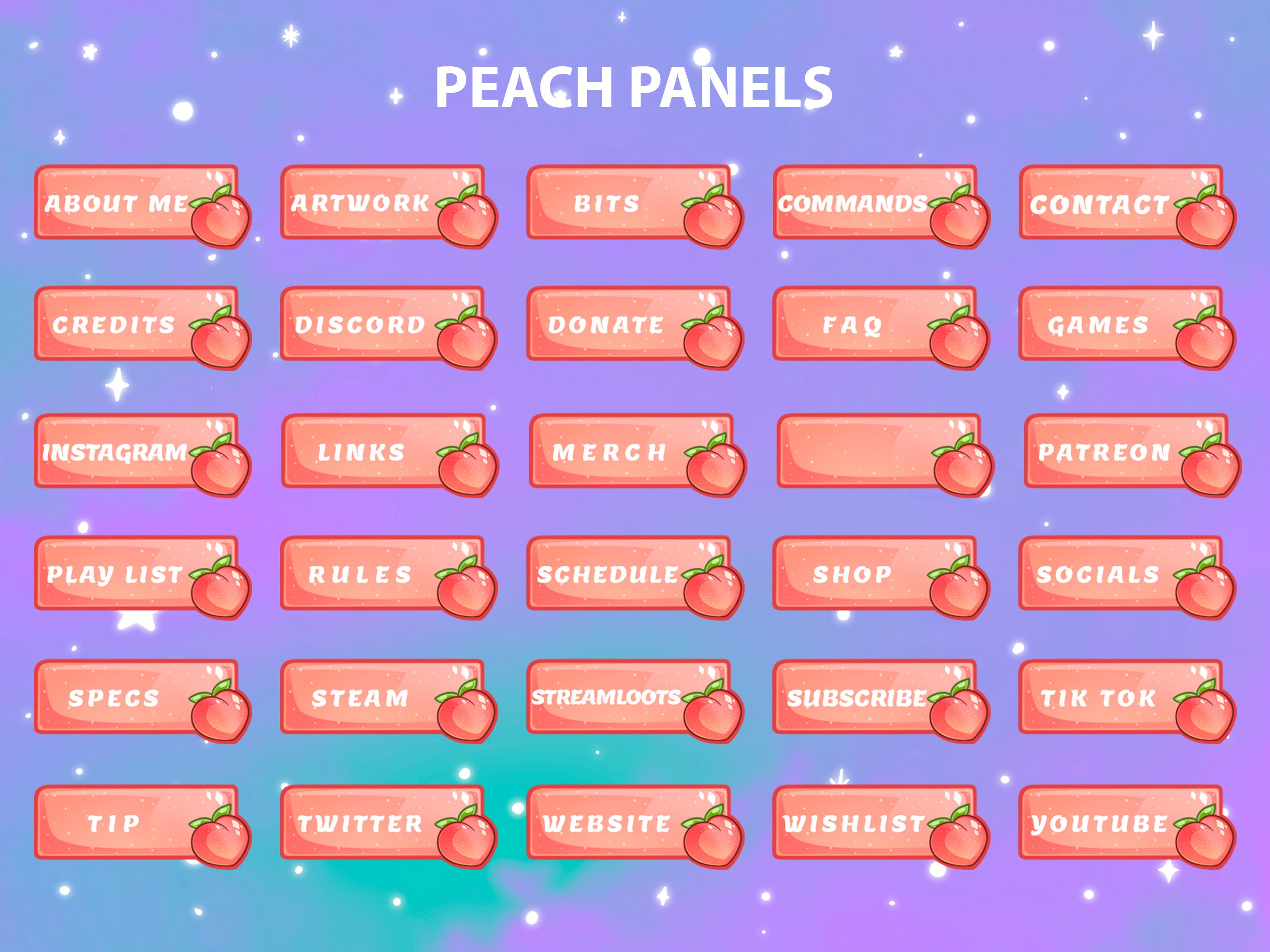 Glossy Peach Fruit Twitch Stream Panels Peachy Pink Food Pastel Twitch ...