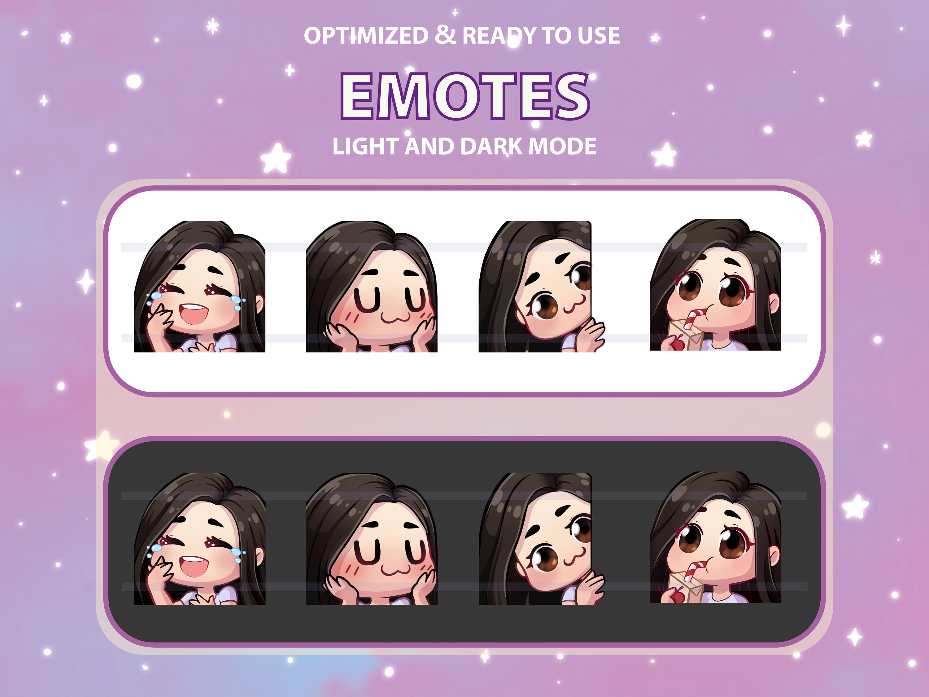 Black Hair Light Skin Girl Emote | Blue Green & Brown Eyes | Cute Chibi ...