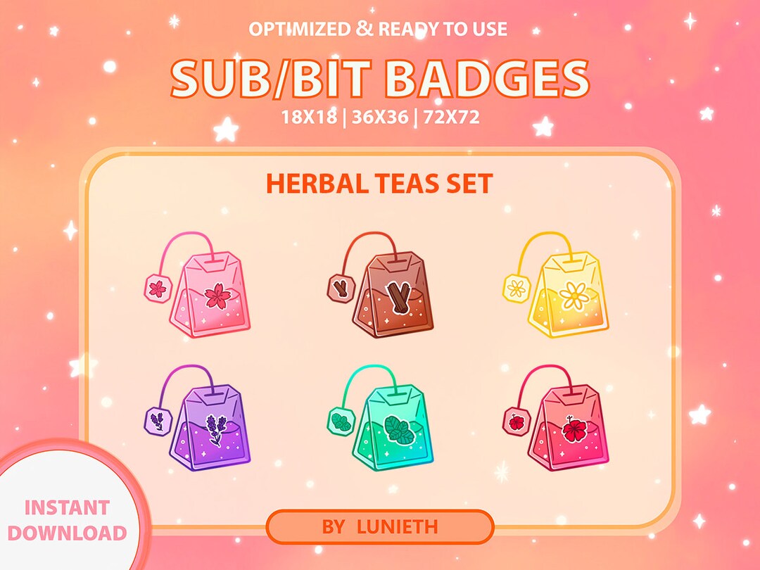 Herbal Tea Sub Badges | Bit Badges | Twitch Badges | Peach Tea ...