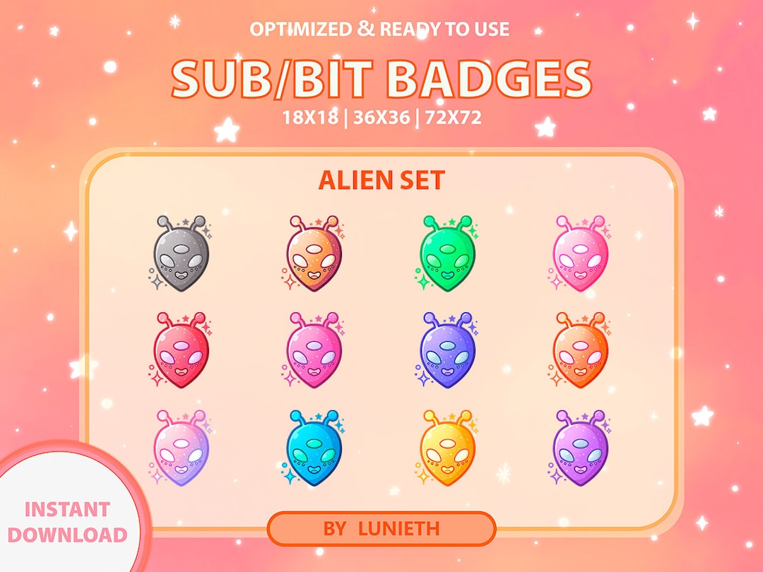 Alien Sub Badges | Bit Badges | Twitch Badges | Cute Sub Badges ...