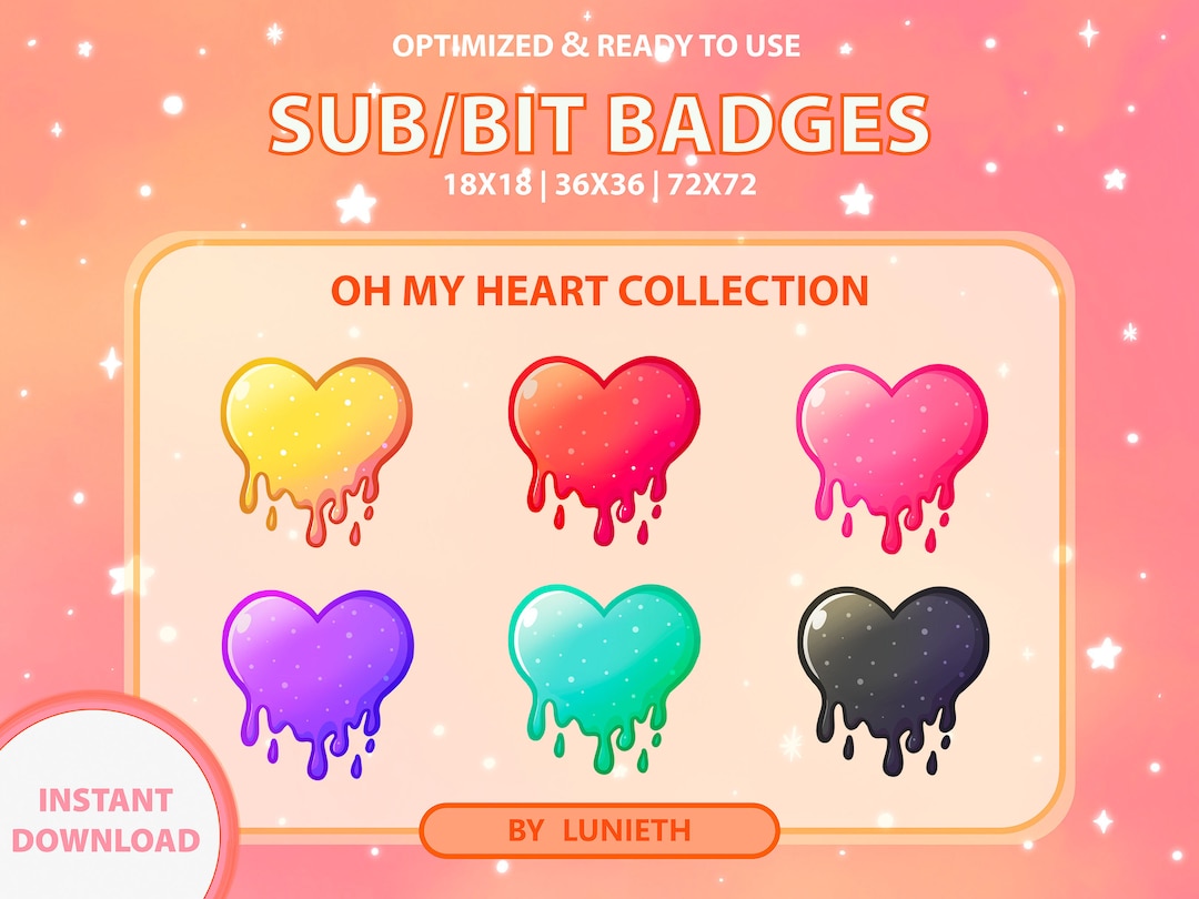 Melting Heart Sub Badges | Bit Badges | Twitch Badges | Cute Sub Badges ...