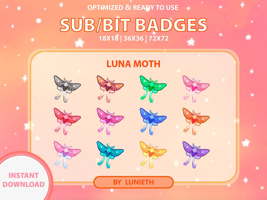 Luna Moth Sub Badges | Bit Badges | Twitch Badges | Cute Sub Badges ...