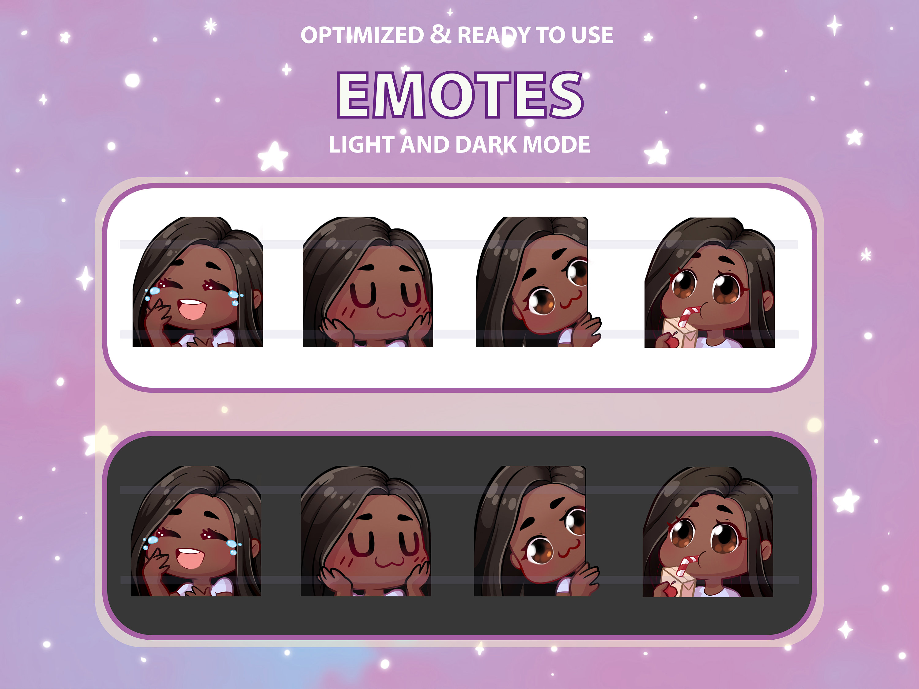 Black Hair Dark Skin Girl Emote | Blue Green & Brown Eyes | Cute Chibi ...