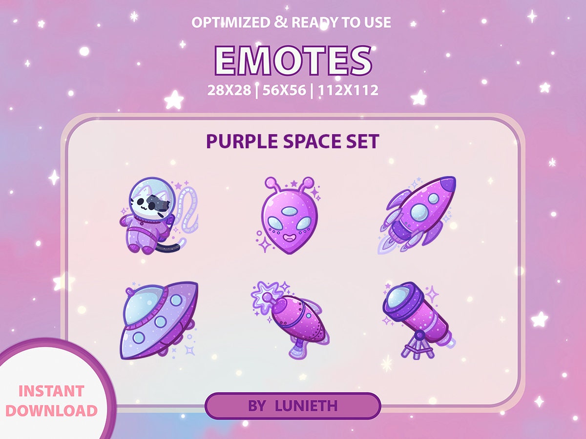 Purple Space Emote Set Cute Twitch Emote Design Twitch Discord Youtube ...