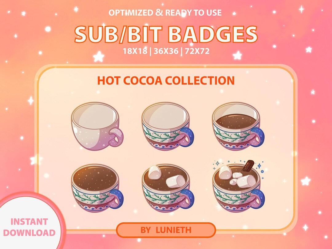 Hot Cocoa Badges | Sub Badges | Bit Badges | Twitch Badges | - Etsy
