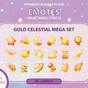 Gold Celestial Emote Mega Set | Cute Twitch Emote Design | Twitch ...