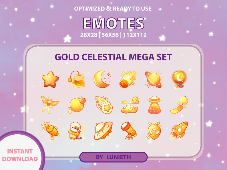 Gold Celestial Emote Mega Set Cute Twitch Emote Design Twitch Discord ...