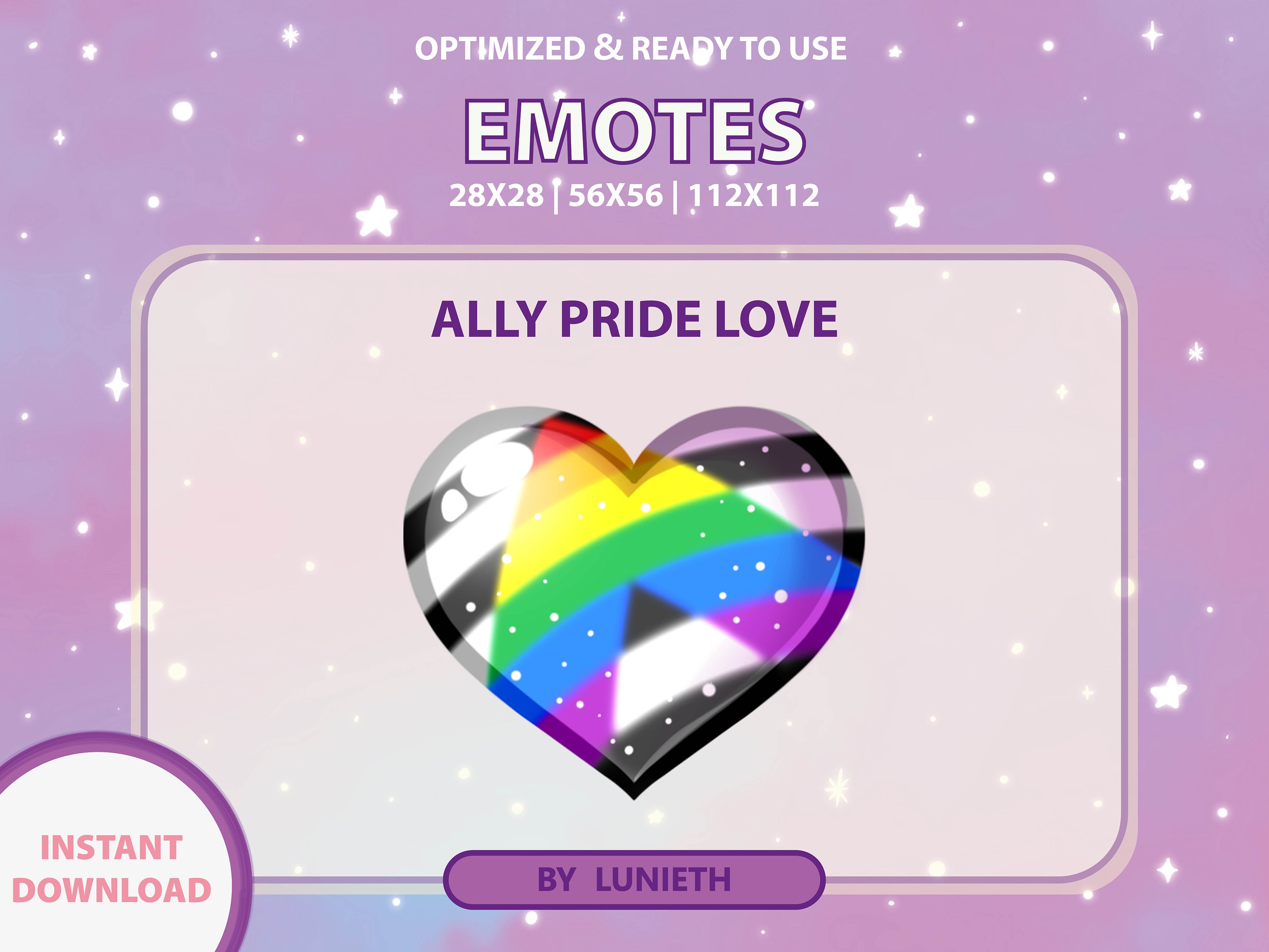 Ally Pride Flag Glossy Heart Love Emote | Cute Twitch Emote Design ...