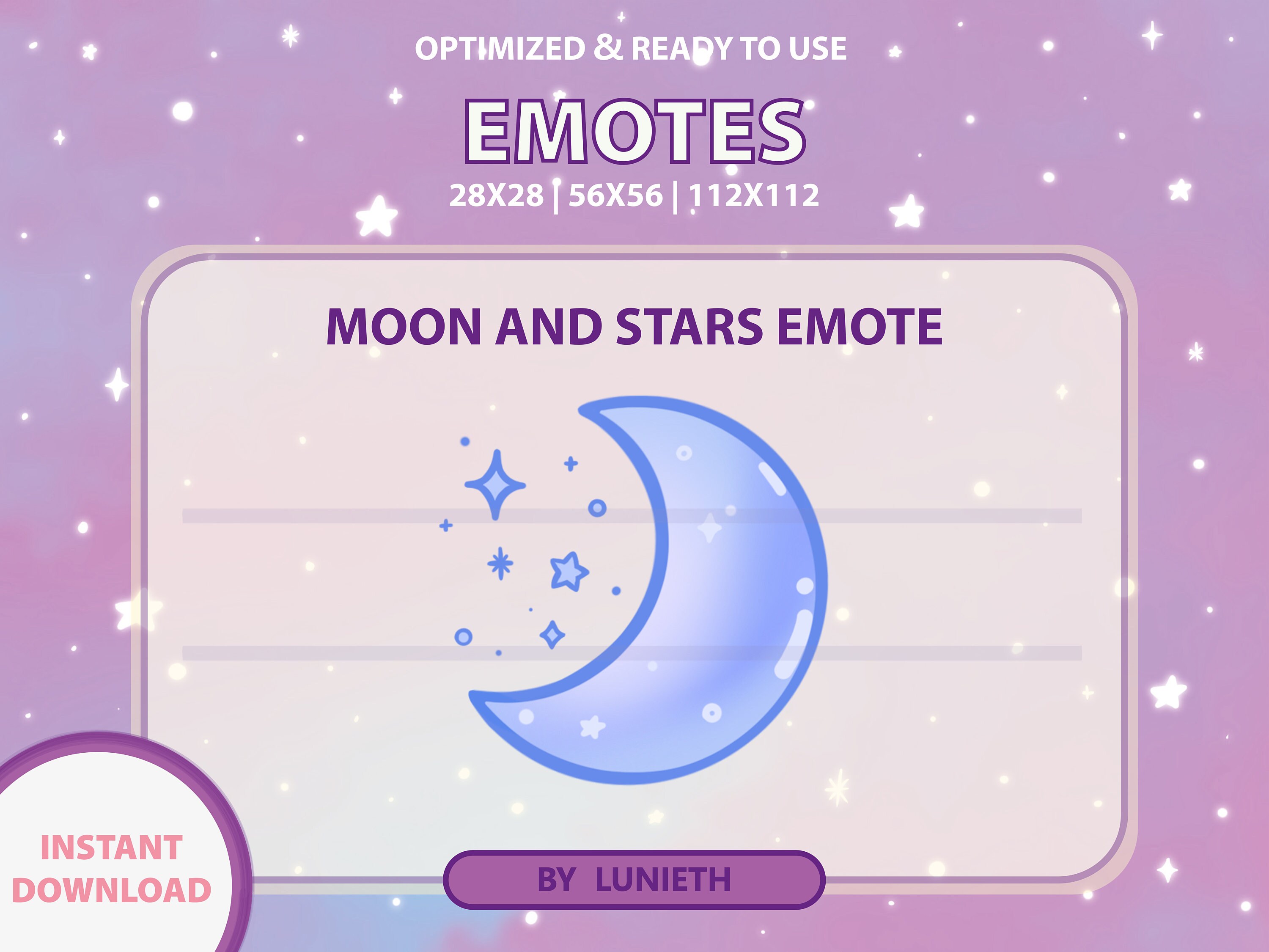 Blue Glossy Sparkle Moon and Stars Emote Cute Twitch Emote Design ...