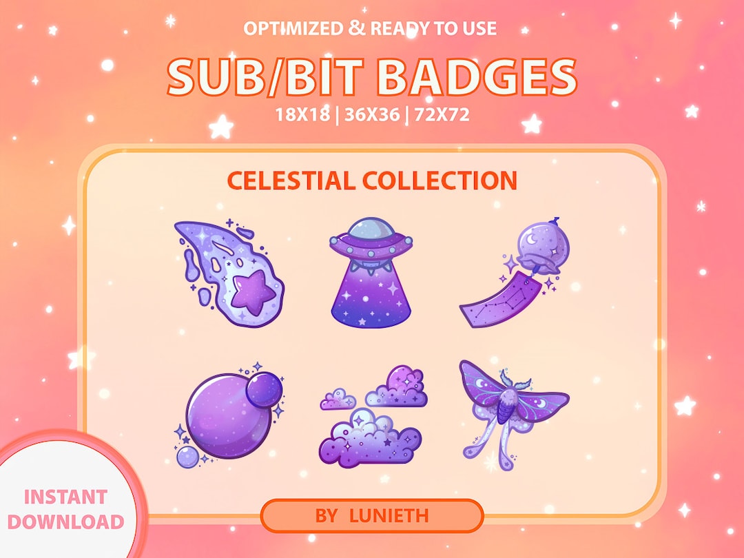 Purple Celestial Sub Badges | Bit Badges | Twitch Badges | Cute Sub ...