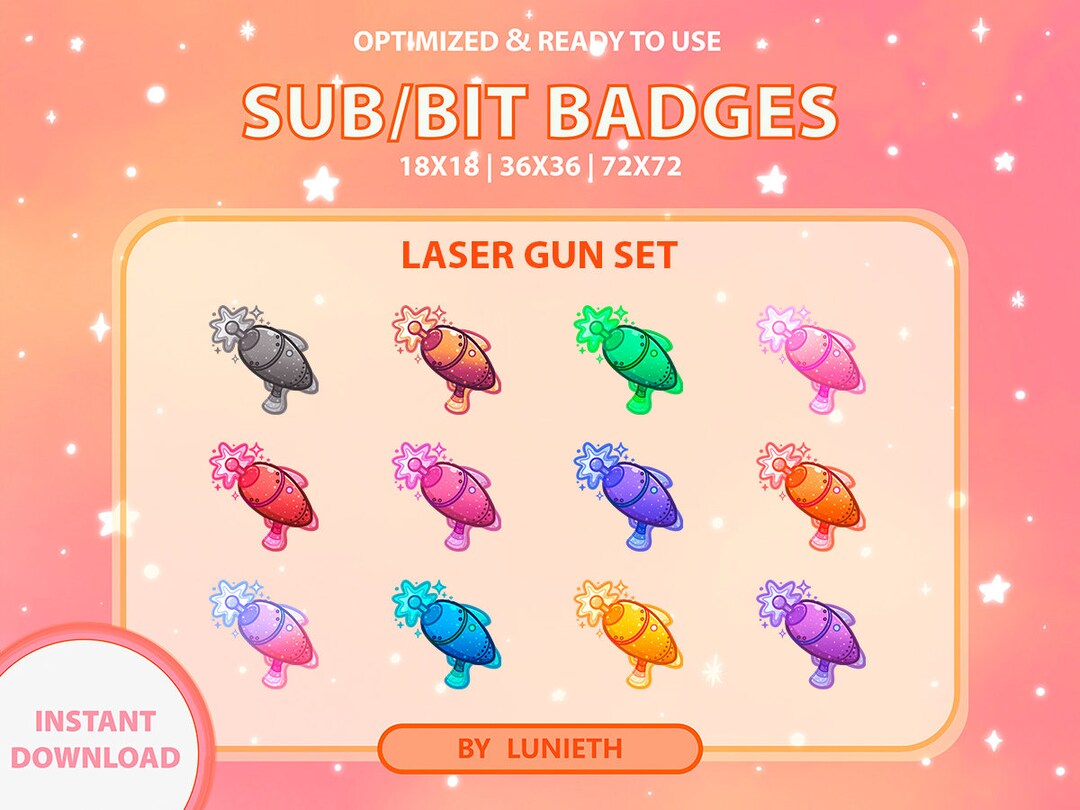 Laser Gun Sub Badges | Bit Badges | Twitch Badges | Cute Sub Badges ...