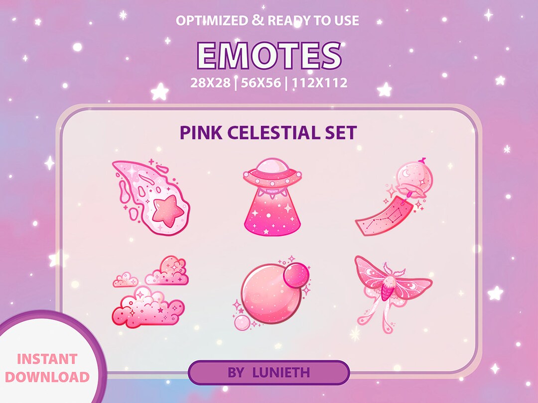 Pink Celestial Emote Set | Cute Twitch Emote Design | Twitch Discord ...