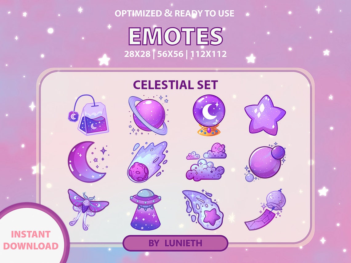 Purple Celestial Emote Set Cute Twitch Emote Design Twitch - Etsy