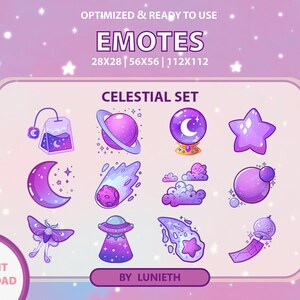 Purple Celestial Emote Set | Cute Twitch Emote Design | Twitch Discord ...