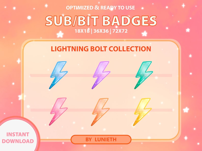 Lightning Bolt Sub Badges | Bit Badges | Twitch Badges | Cute Sub ...