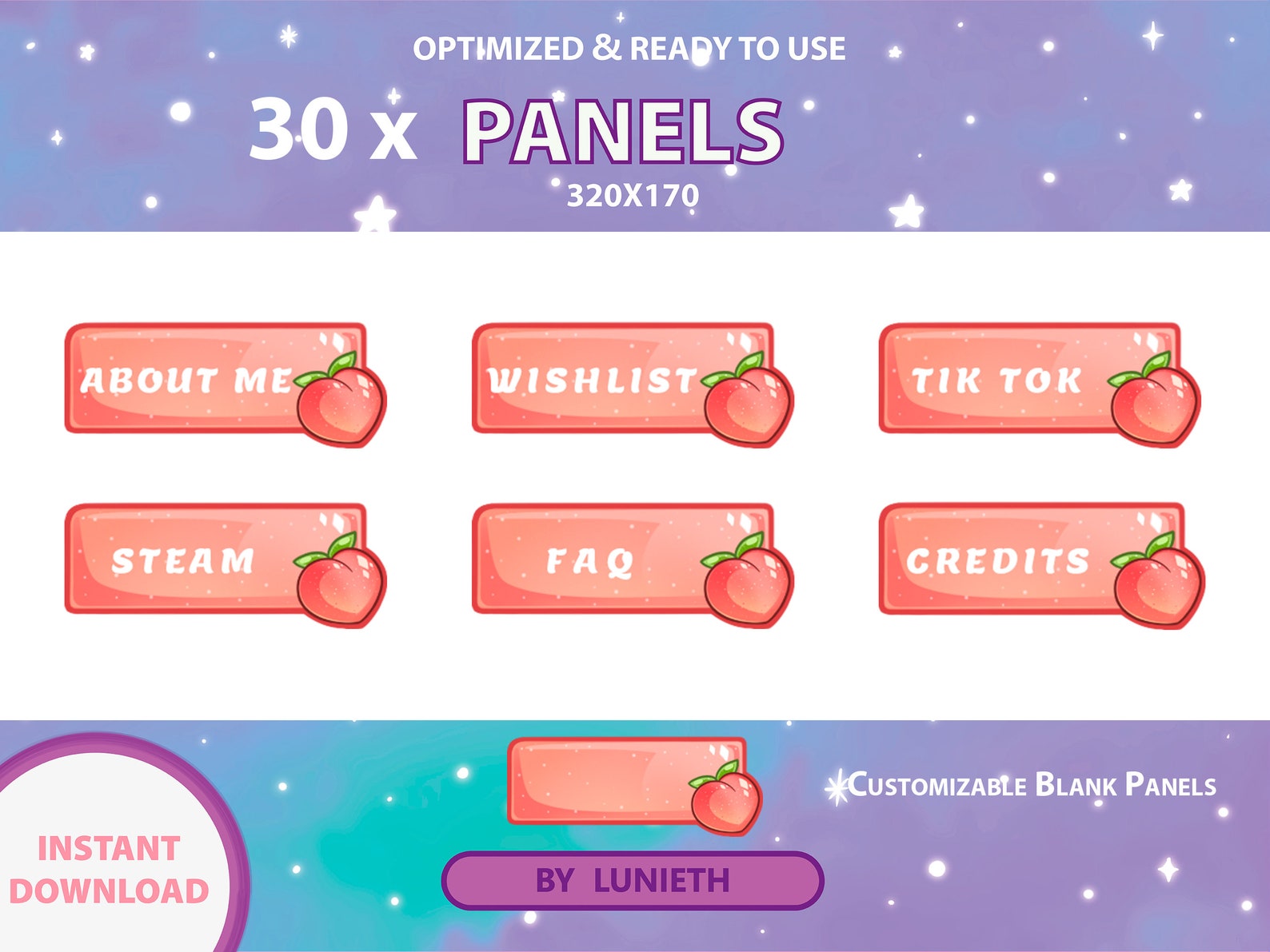 Glossy Peach Fruit Twitch Stream Panels Peachy Pink Food Pastel Twitch ...