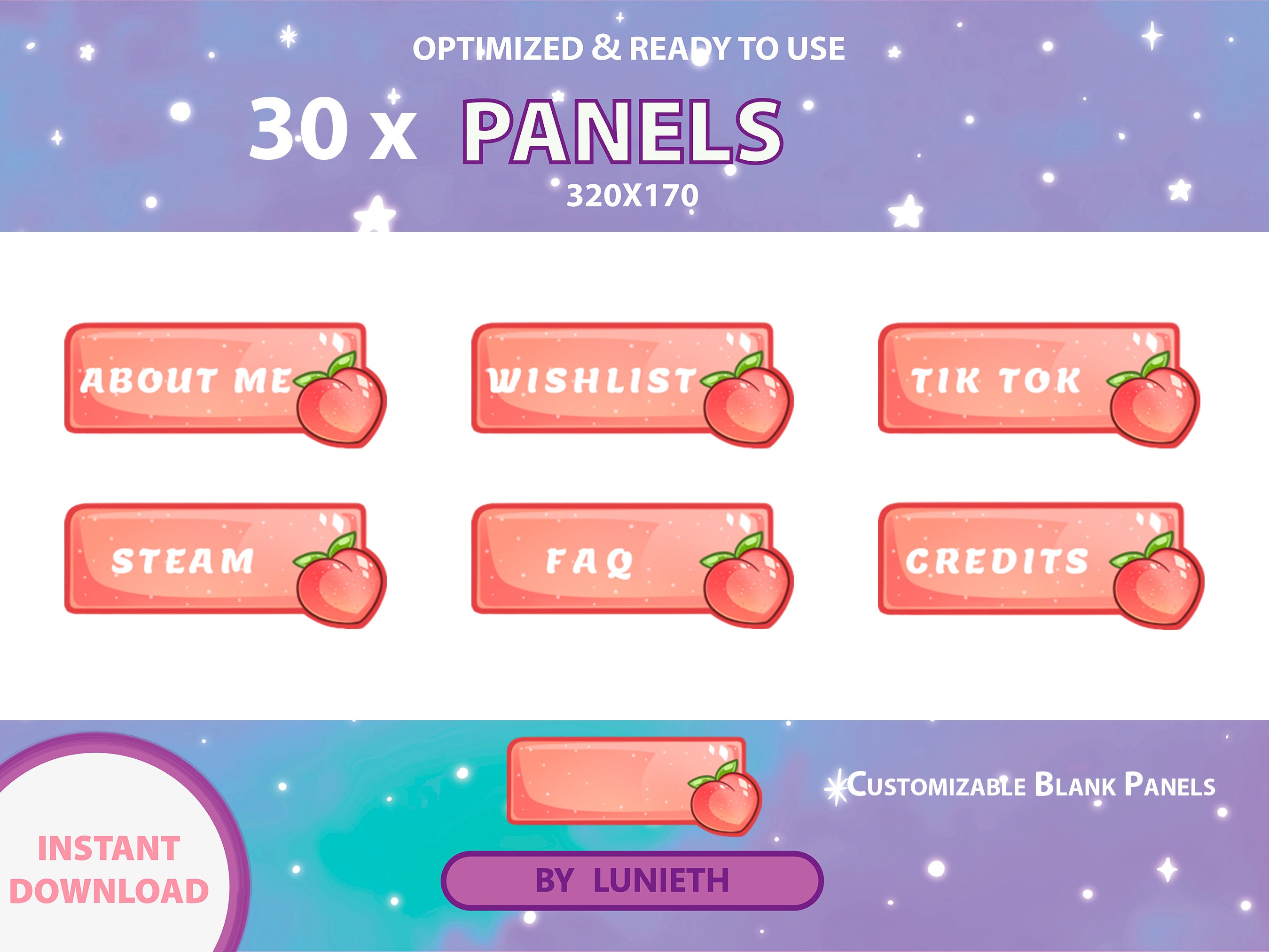 Glossy Peach Fruit Twitch Stream Panels | Peachy Pink Food Pastel ...