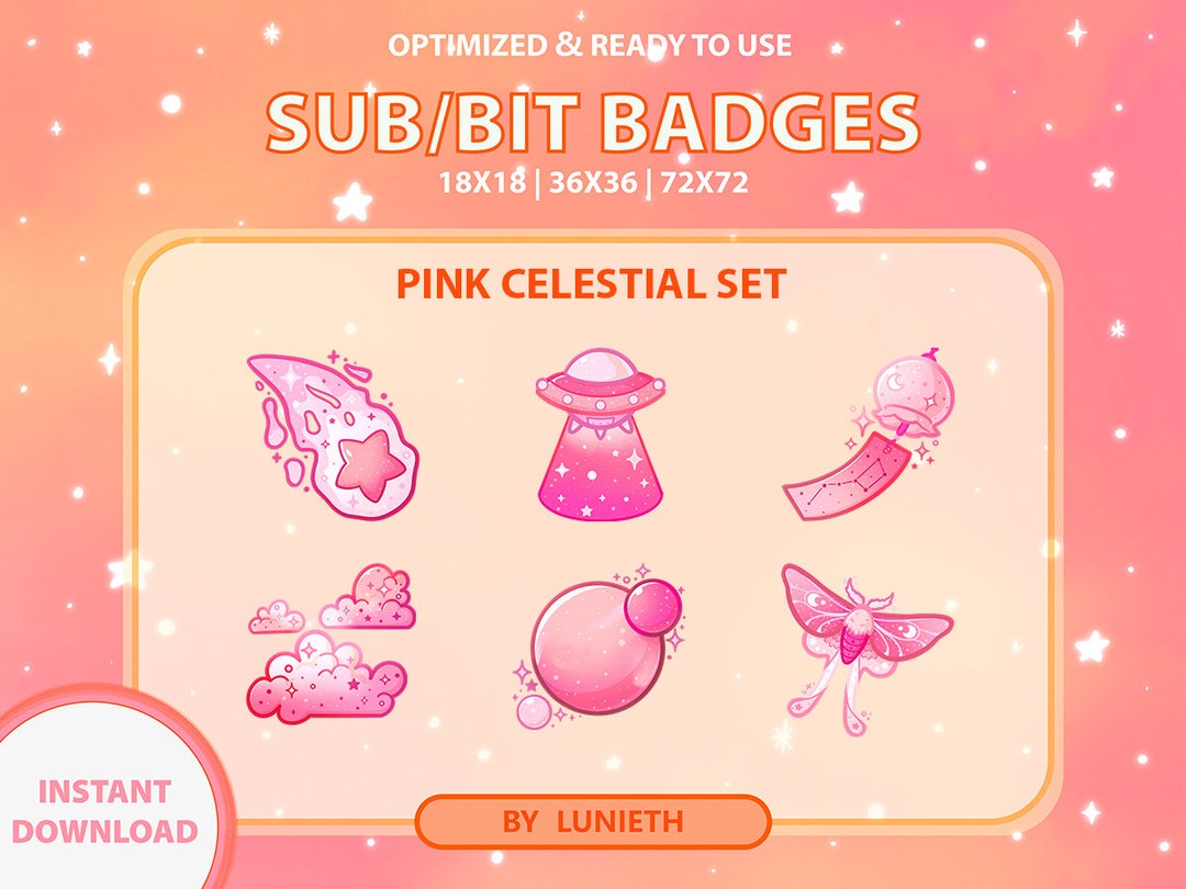 Pink Celestial Sub Badges | Bit Badges | Twitch Badges | Cute Sub ...