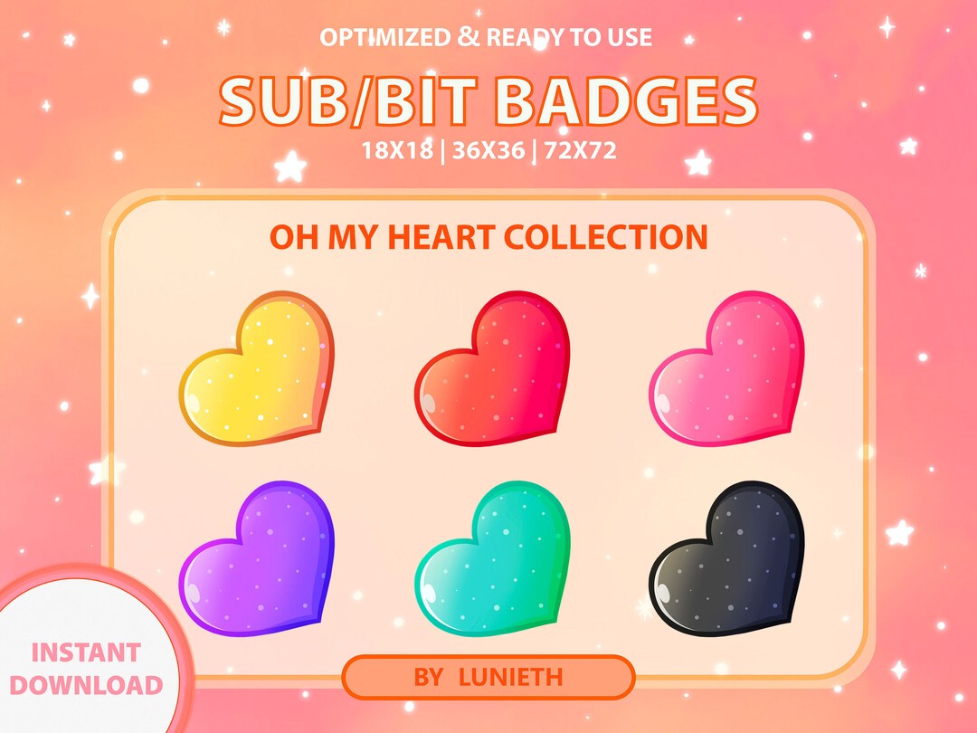 Heart Sub Badges | Bit Badges | Twitch Badges | Cute Sub Badges ...