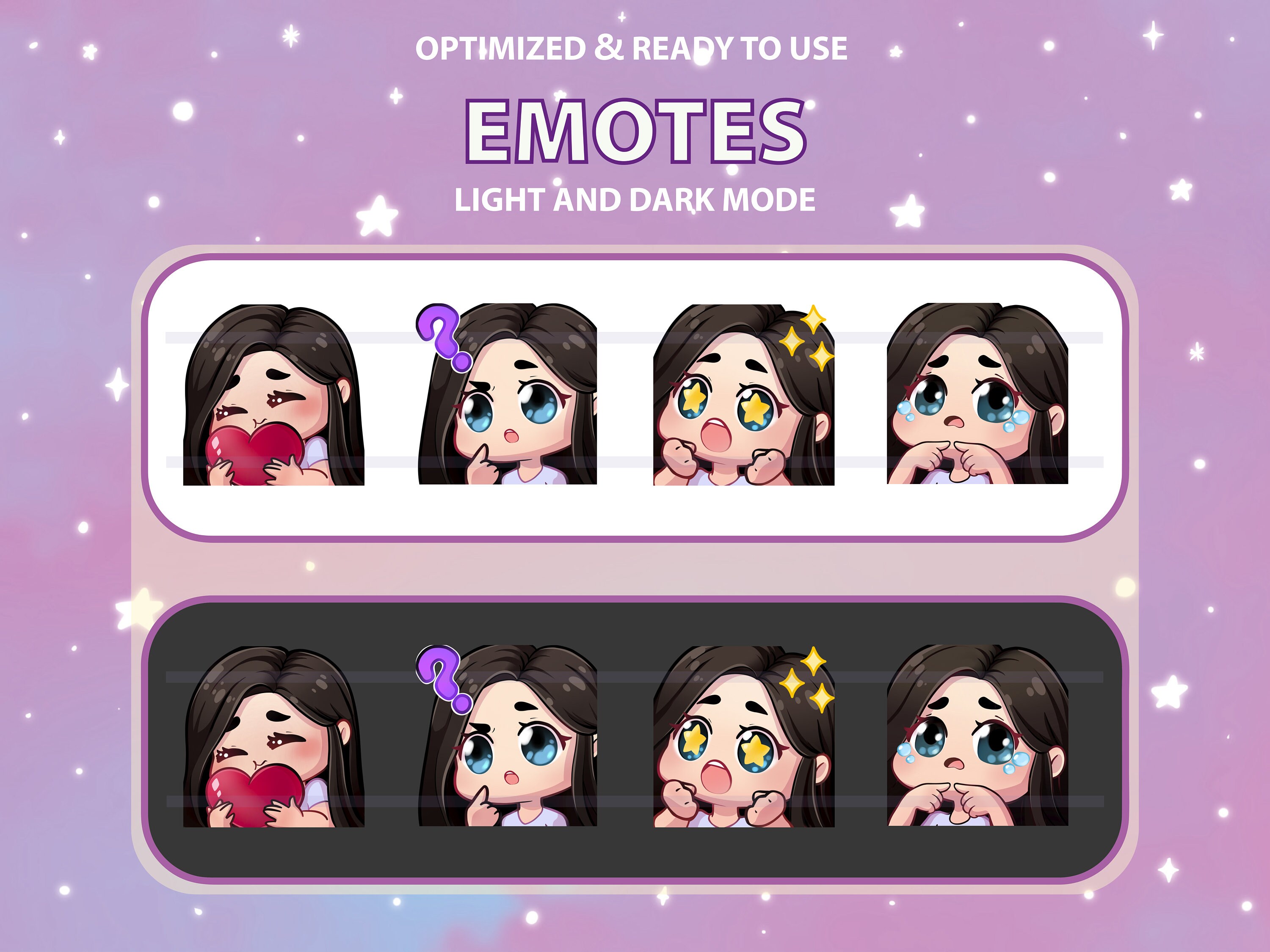 Black Hair Light Skin Girl Emote Blue Green & Brown Eyes | Etsy