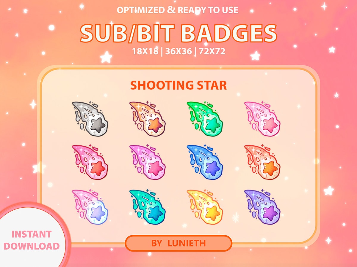 Shooting Star Sub Badges Bit Badges Twitch Badges Cute - Etsy