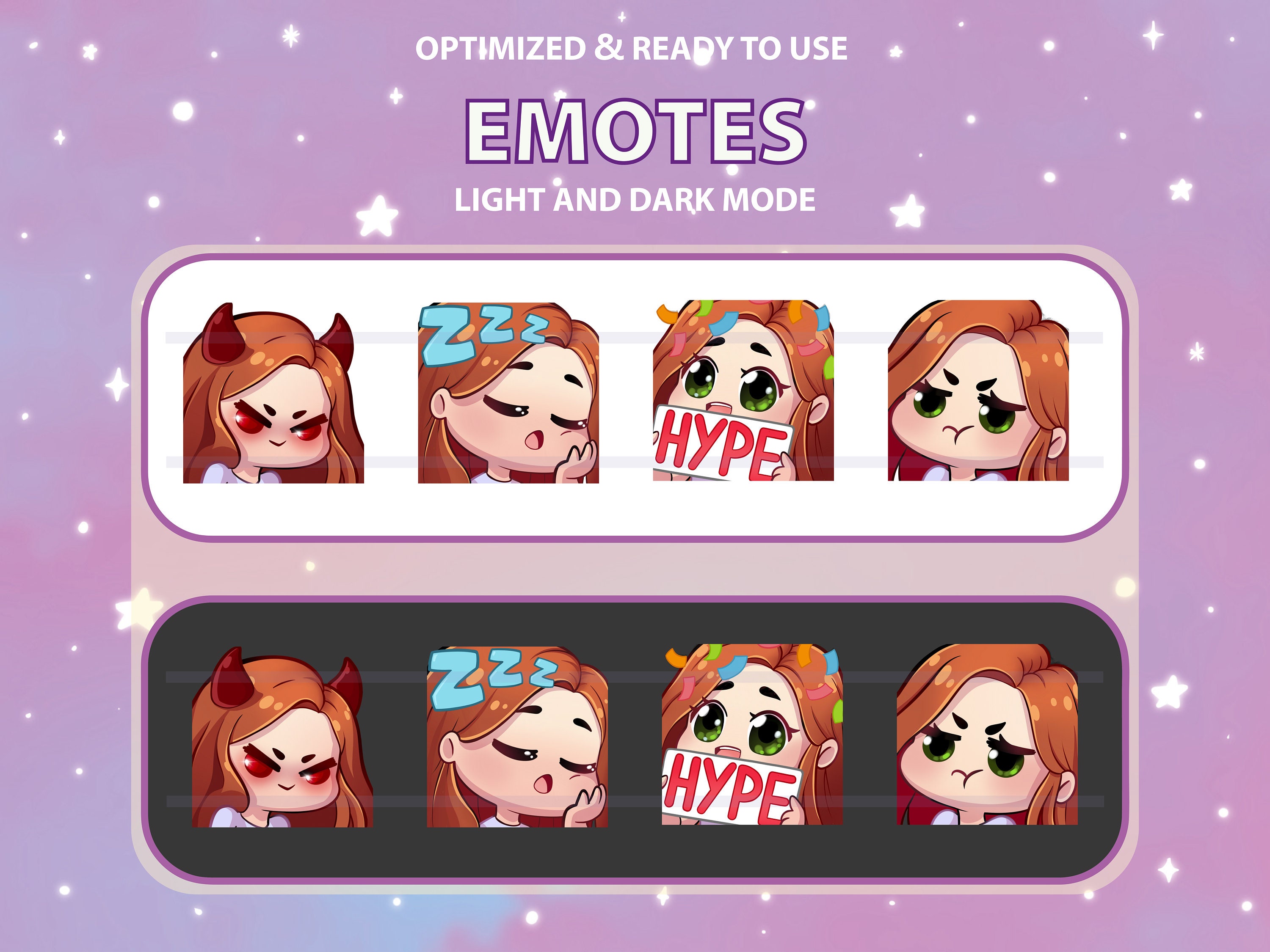 Ginger Hair Light Skin Girl Emote Blue Green & Brown Eyes | Etsy