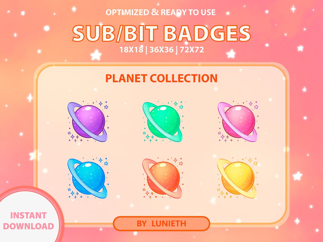 Rainbow Planet Sub Badges | Bit Badges | Twitch Badges | Cute Sub ...