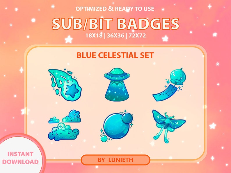 Blue Celestial Sub Badges Bit Badges Twitch Badges Cute Sub Badges ...