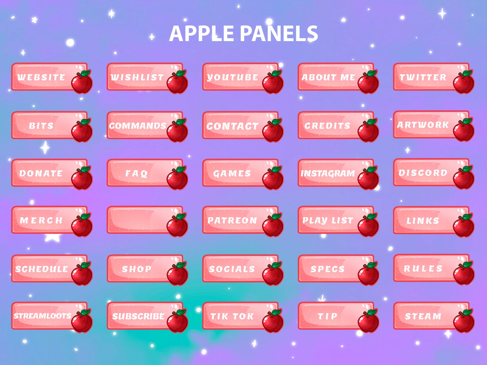 Apple Fruit Twitch Stream Panels Pink Food Pastel Twitch Panels Kawaii ...