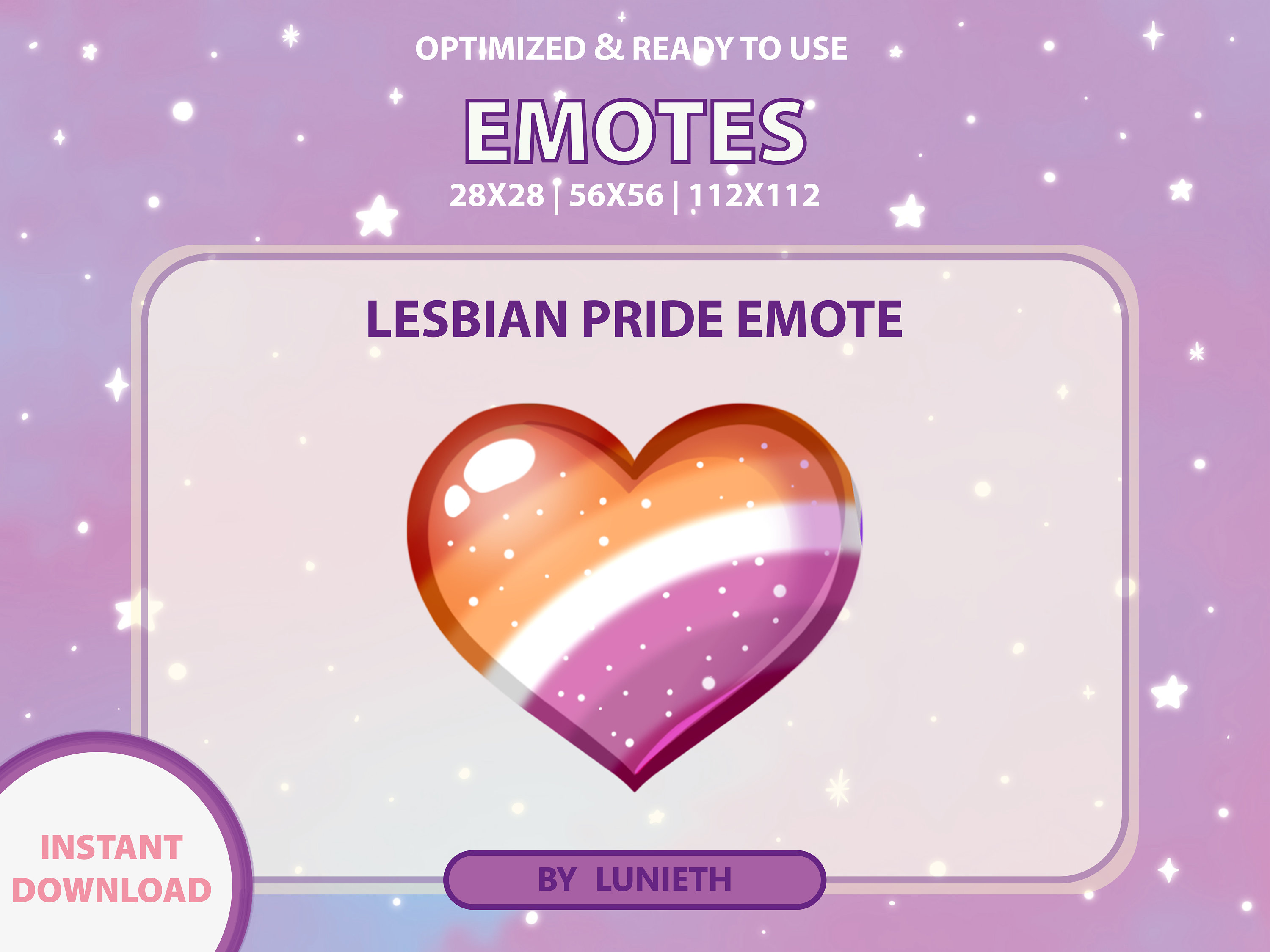 Lesbian Pride Flag Glossy Heart Love Emote | Cute Twitch Emote Design ...