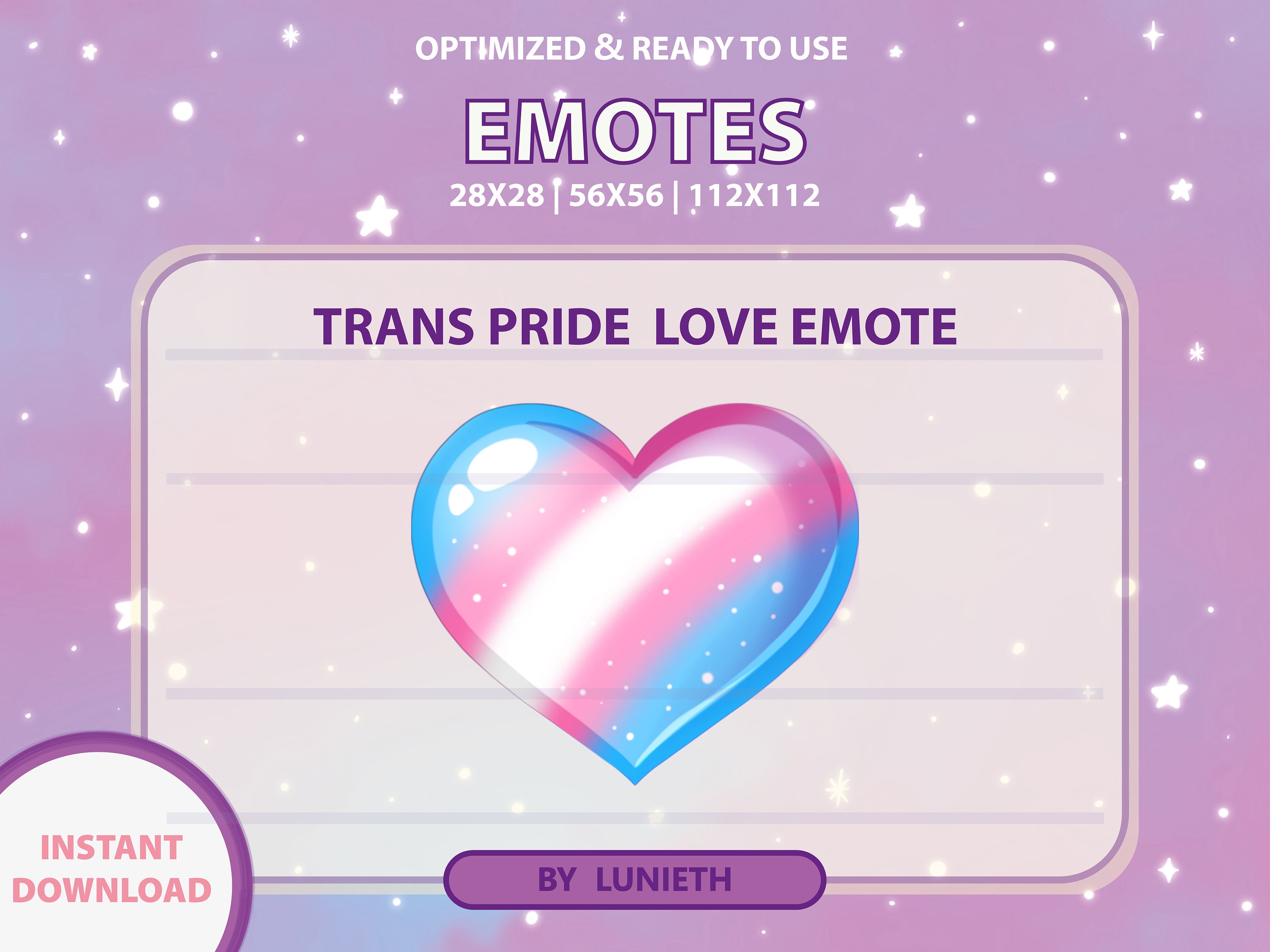 Trans Pride Flag Glossy Heart Love Emote | Cute Twitch Emote Design ...