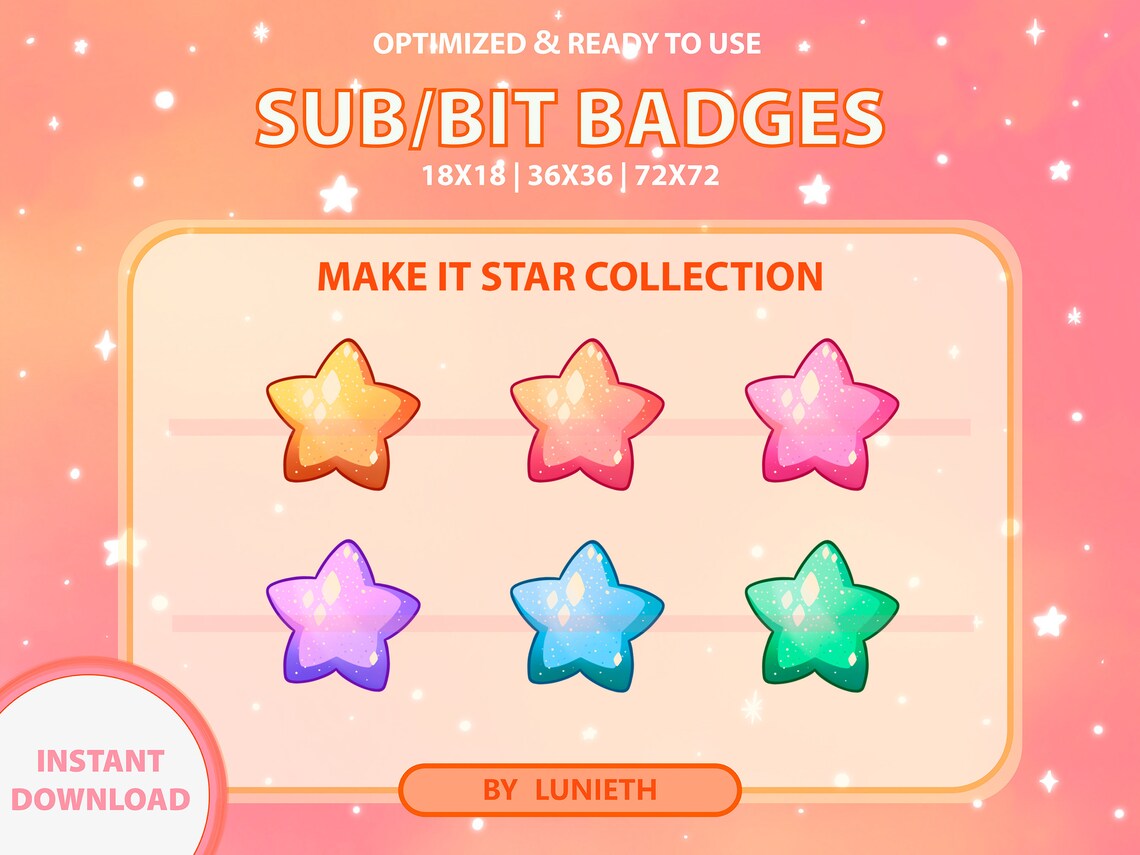 Star Sub Badges Bit Badges Twitch Badges Cute Sub Badges - Etsy