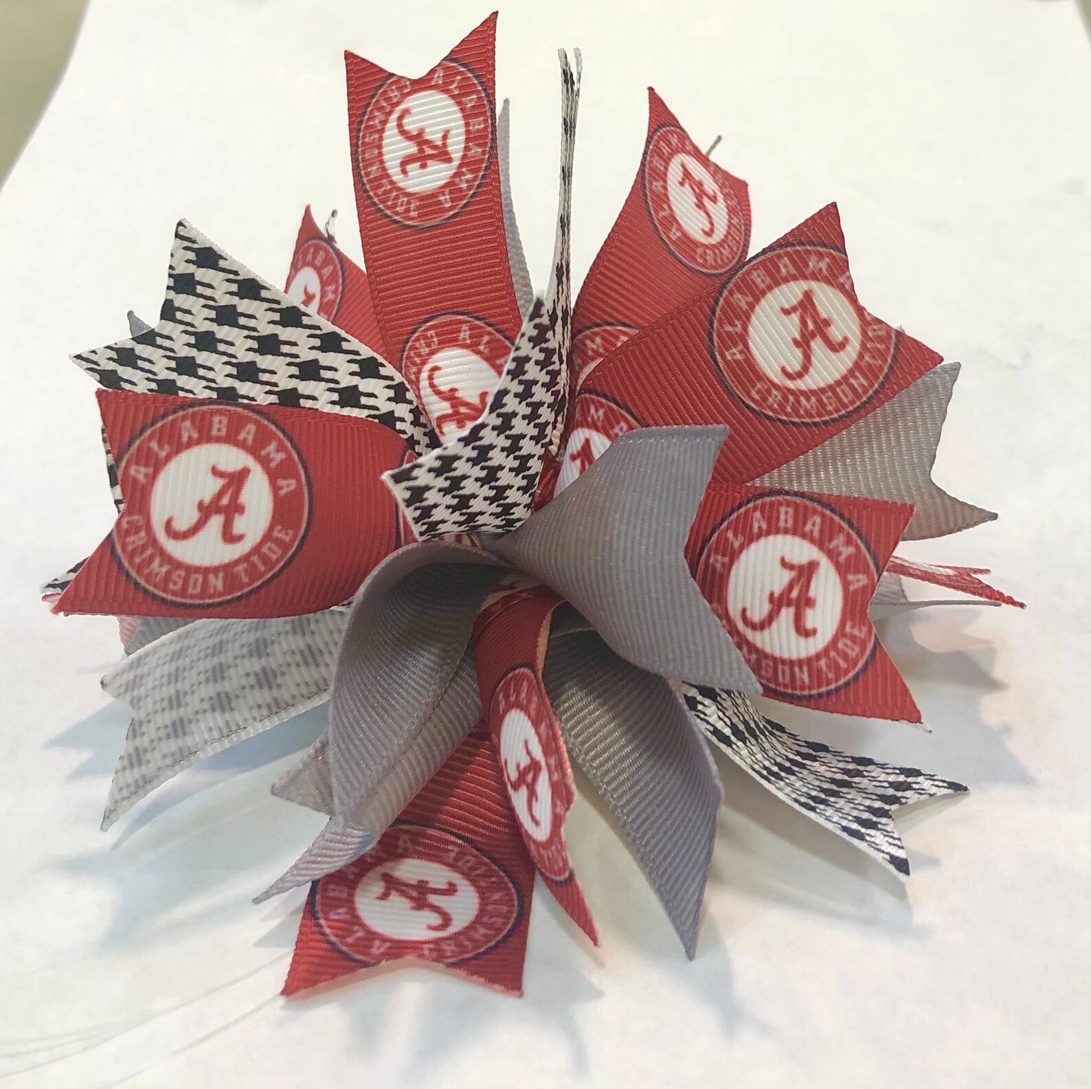 Alabama Football Pom Pom Hair Bow, College Fan Hair Bow, Alabama Sports ...