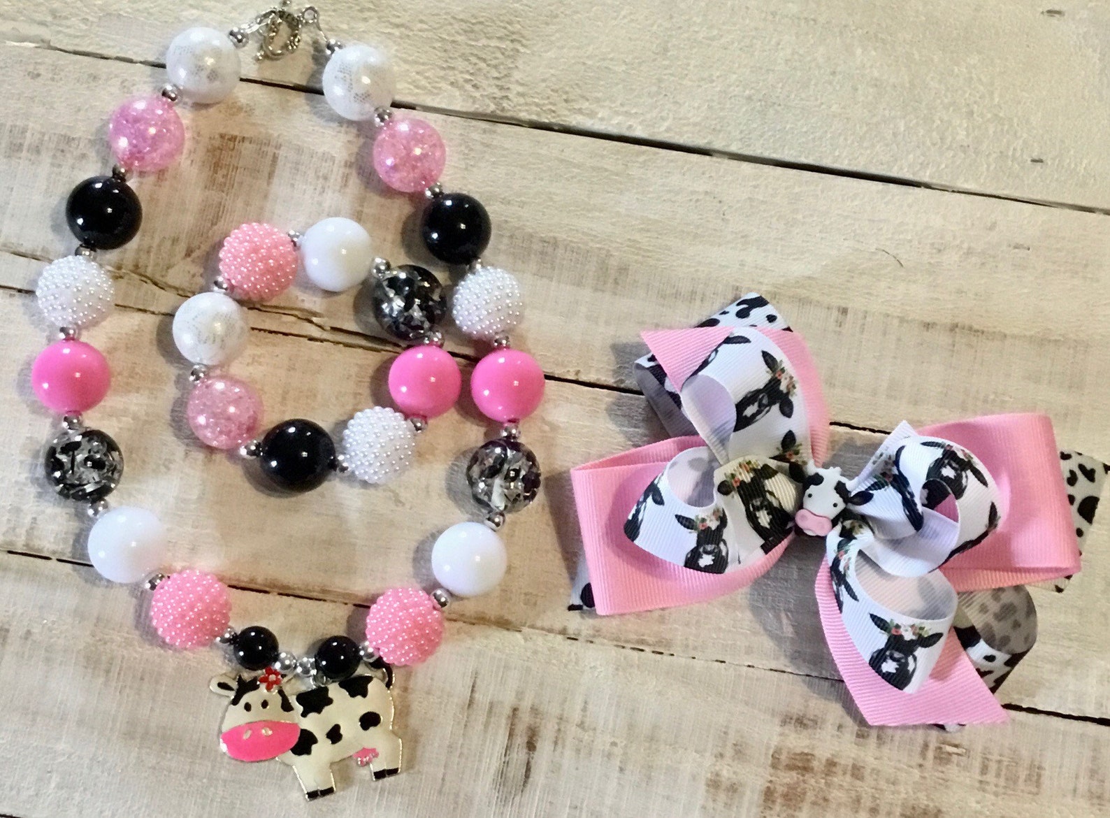 Hay Girl Hay Cow Print Hair Bow Cow Necklace Set.heifer 4H Show, Cow ...