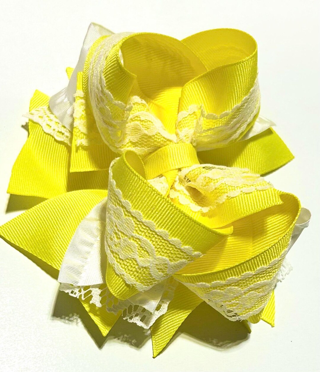 Yellow and Lace Bow or Yellow Hairbow With White Ruffle Satin and Lace ...