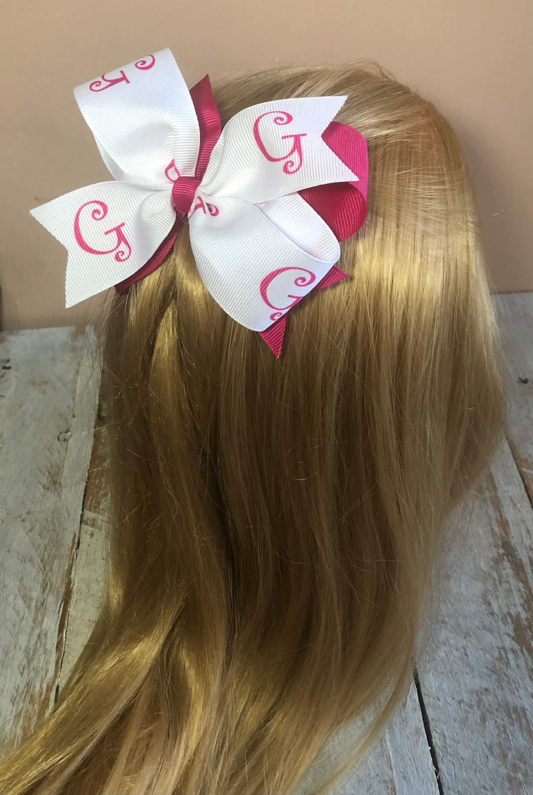 Monogram Initial Pink Hair Bow, Hot Pink New Initial Letter Hairbow ...
