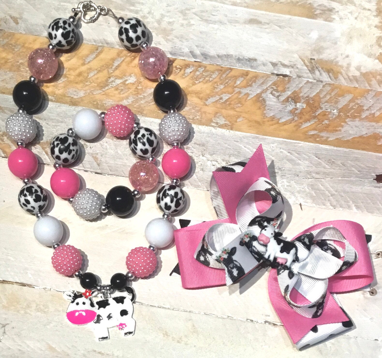 Hay girl hay cow print Hair bow Cow necklace set.Heifer 4H | Etsy