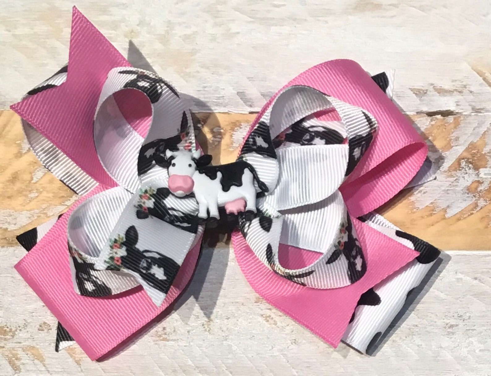Hay Girl Hay Cow Print Hair Bow Cow Necklace Set.heifer 4H Show, Cow ...