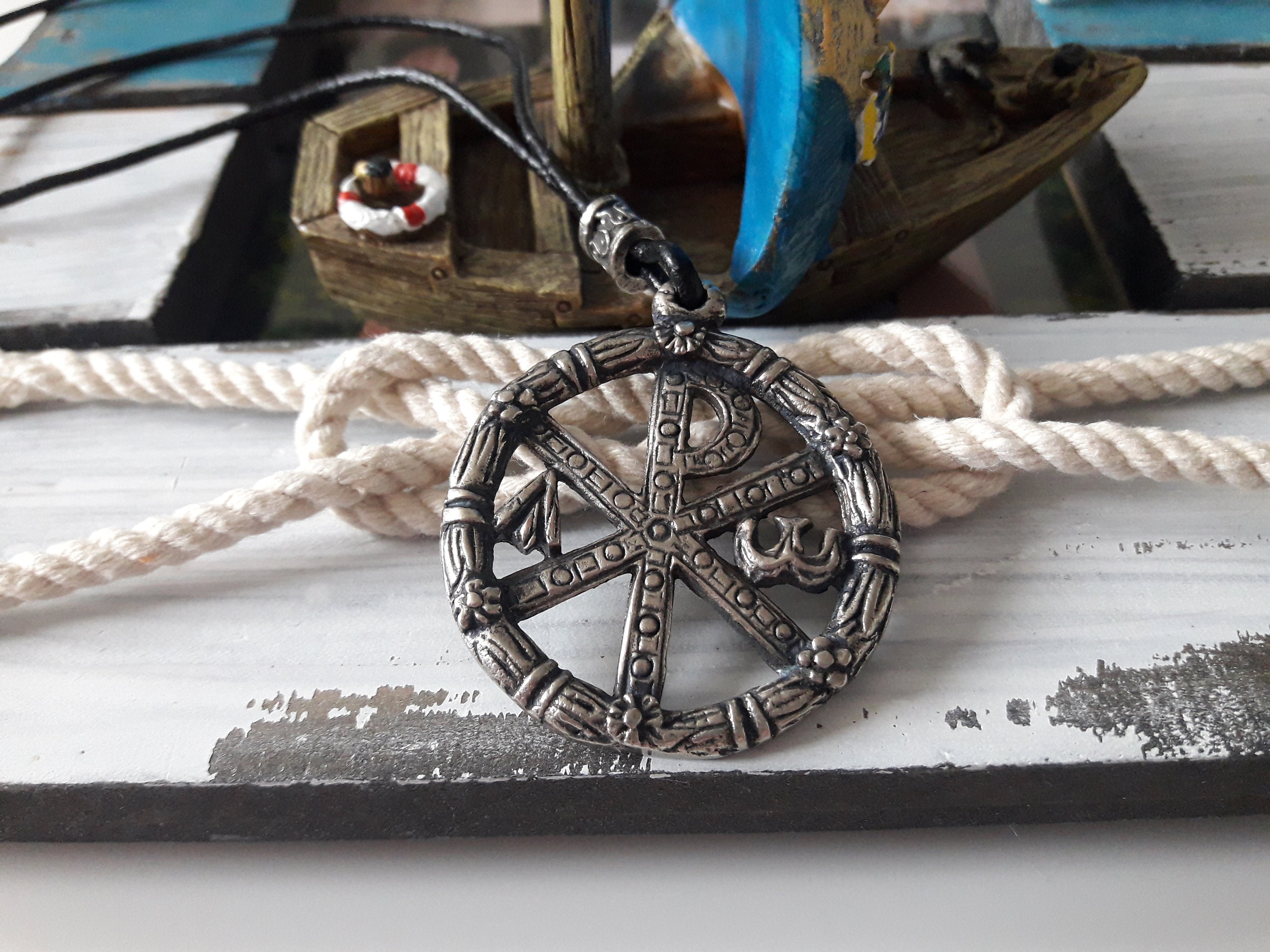 Christian Monogram of Jesus Christ Leather Necklace,christogram,chi Rho ...