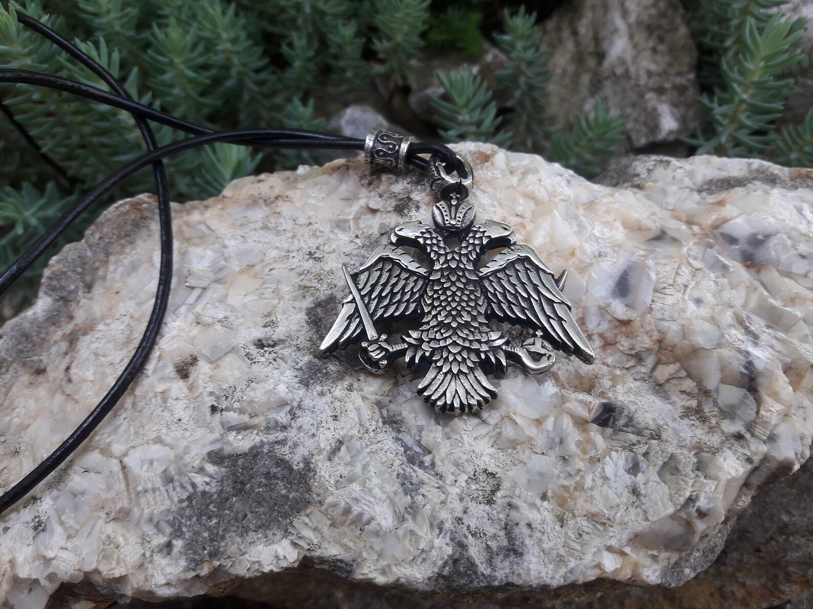Byzantine Double Headed Eagle Emblem Leather Necklace,empire Symbol ...