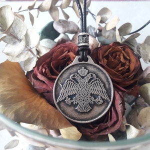 Byzantine Emblem on the Medallion Leather Necklace,double Headed Eagle ...